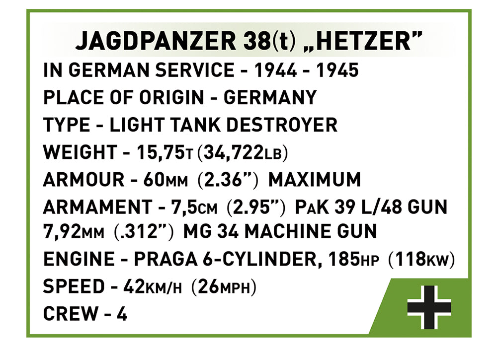 COBI World War II: Jagdpanzer38(t) tankjager (Hetzer) (2558 ...